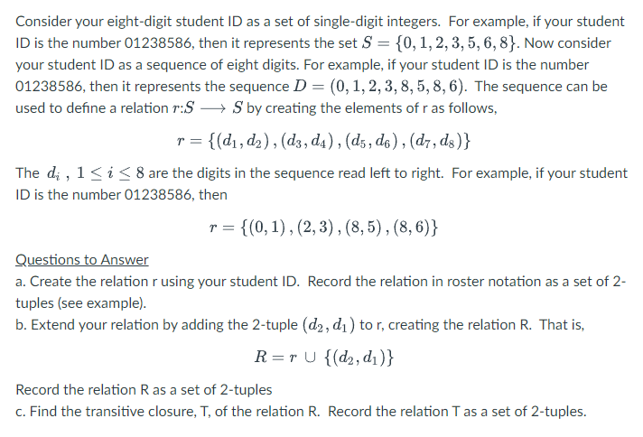 Solved Consider your eight-digit student ID as a set of | Chegg.com