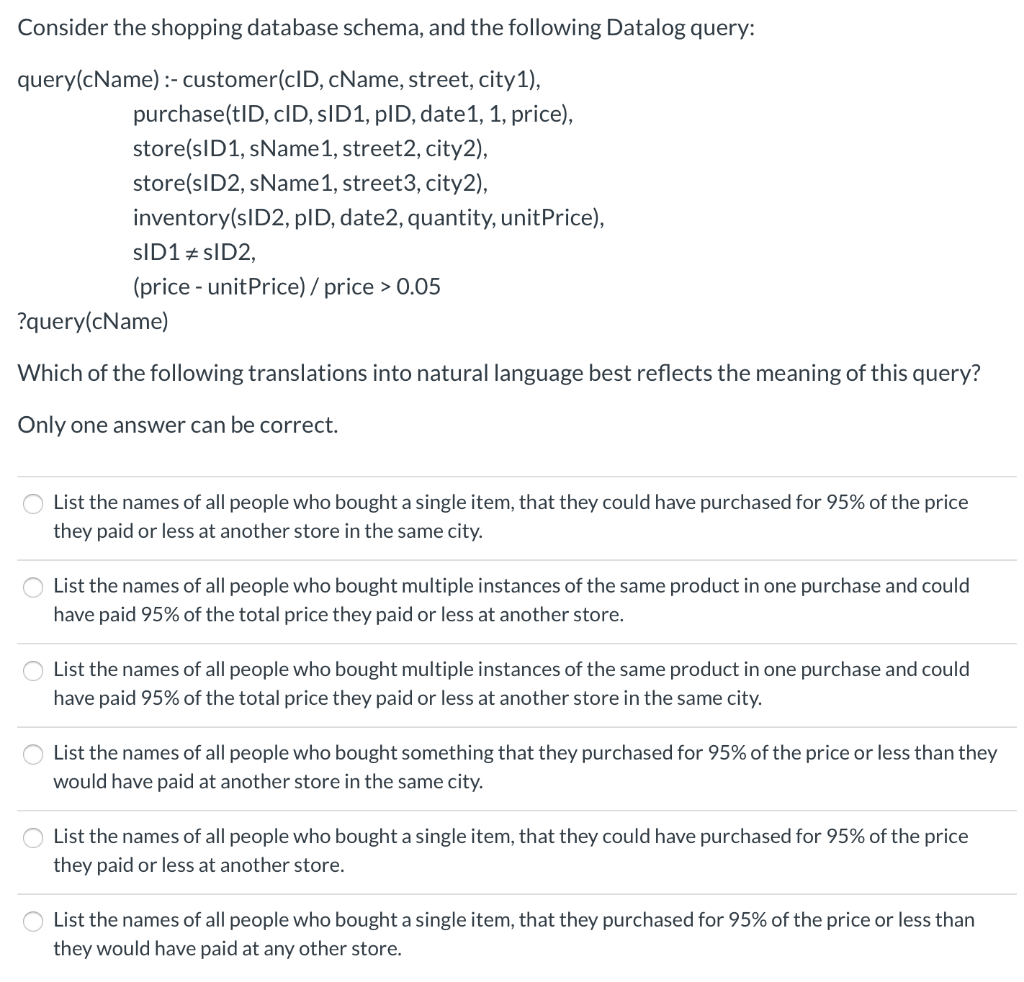 Solved The shopping database schema: customer(cID, cName, | Chegg.com