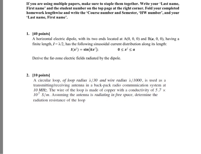 Solved If you are using multiple papers, make sure to staple | Chegg.com