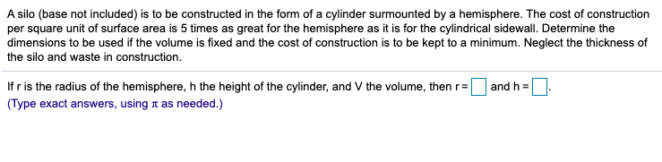 Solved A silo (base not included) is to be constructed in | Chegg.com