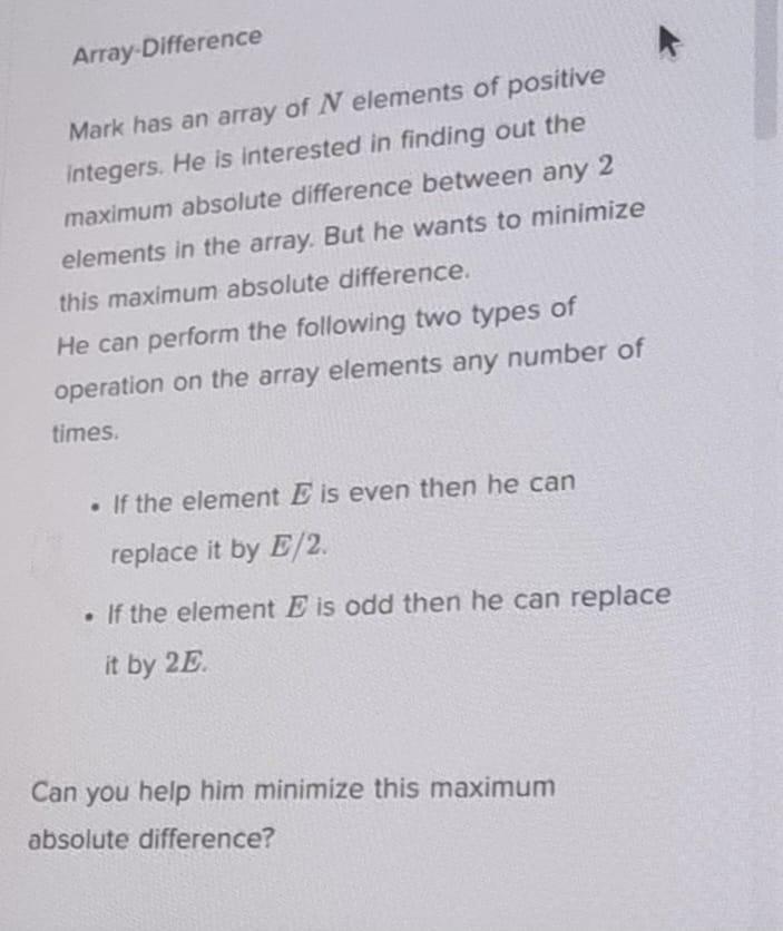 Solved Array-Difference Mark has an array of N elements of | Chegg.com