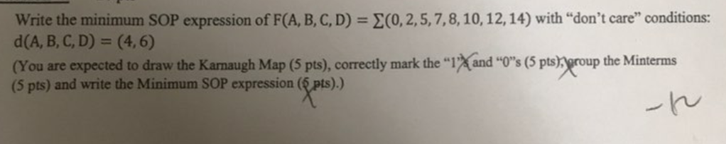 Solved Write the minimum SOP expression of F(A, B, C, D-Σ(0, | Chegg.com