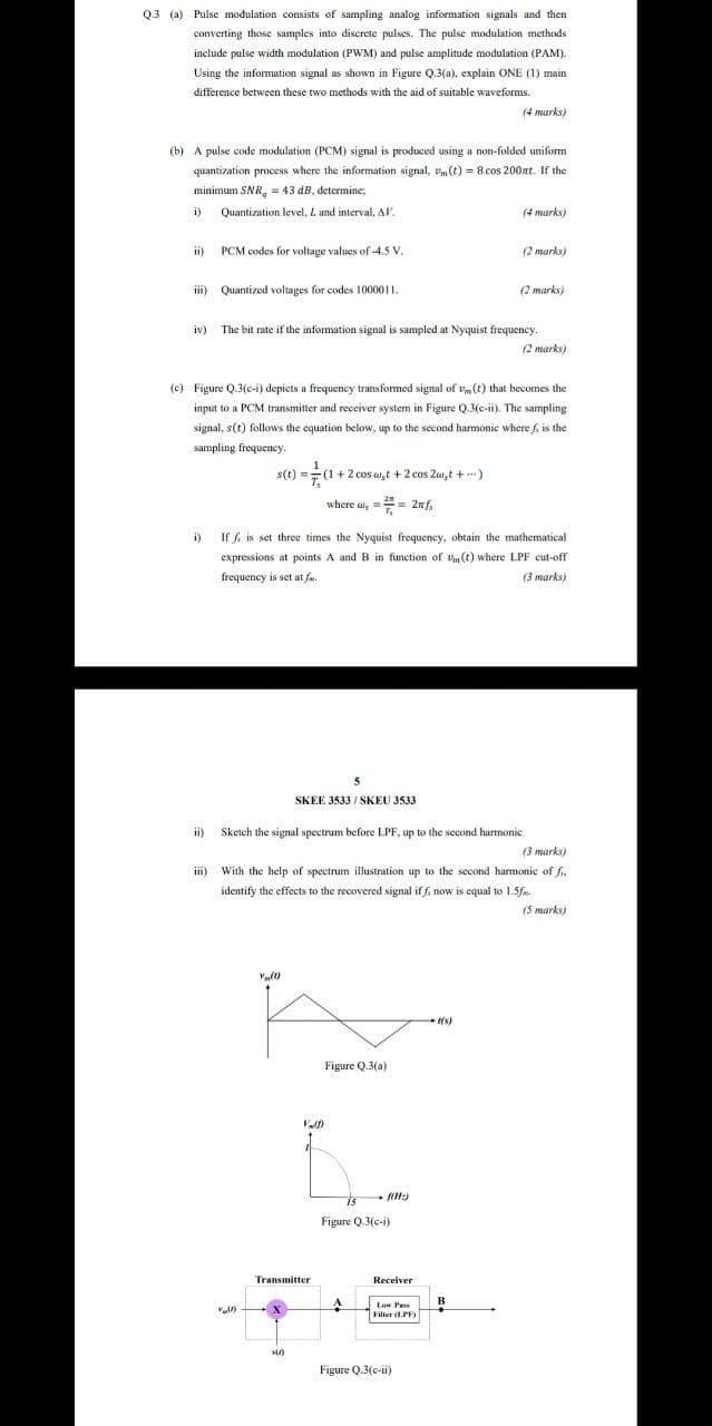 Solved Q3 A Pulse Modulation Consists Of Sampling Analog 2609