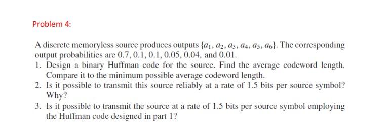 Solved Problem 4: A discrete memoryless source produces | Chegg.com