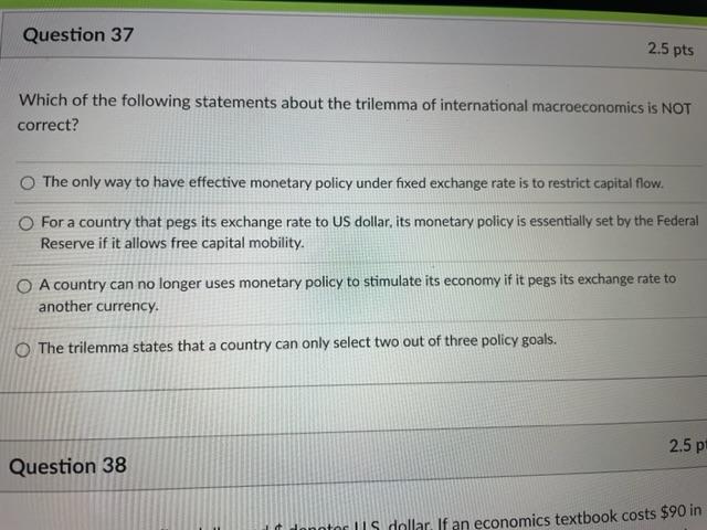 Solved Which of the following statements about the trilemma | Chegg.com
