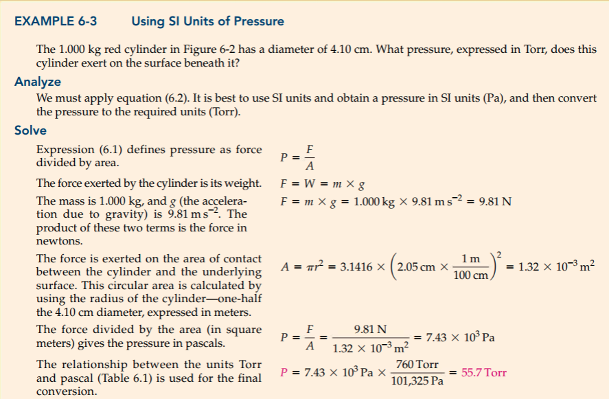 Solved EXAMPLE 6-3 Using SI Units of Pressure The 1.000 kg | Chegg.com