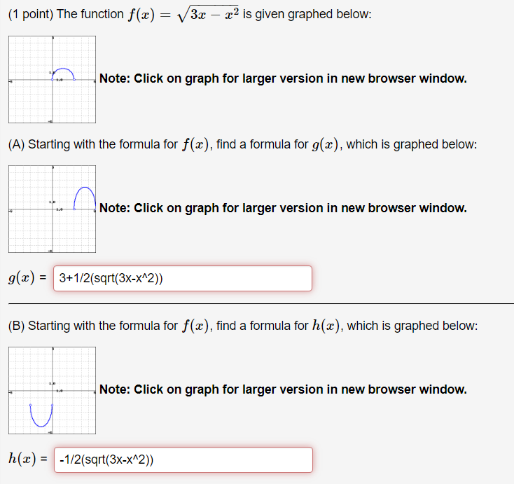 Solved (1 point) The function f(x)=3x−x2 is given graphed | Chegg.com
