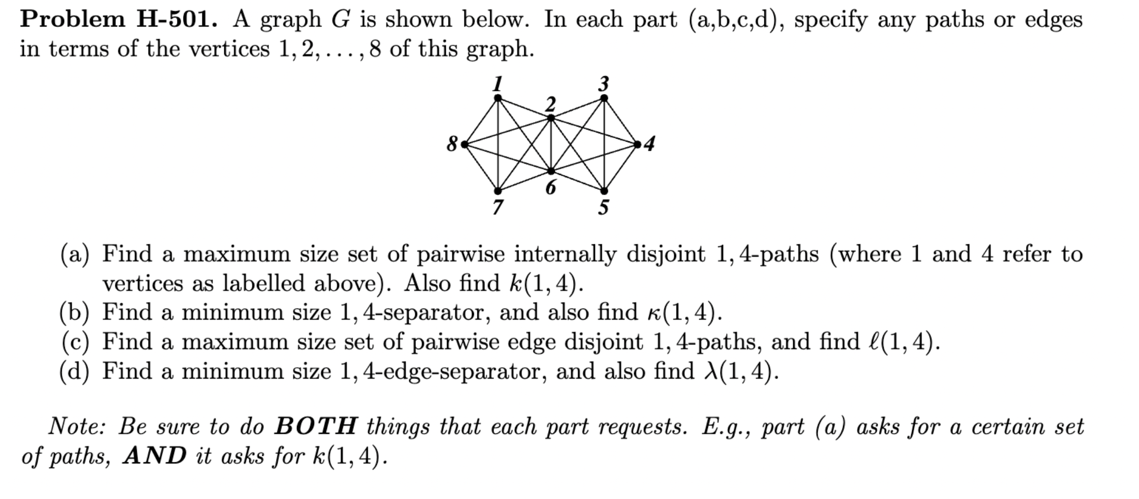 Problem H-501. A graph G is shown below. In each part | Chegg.com