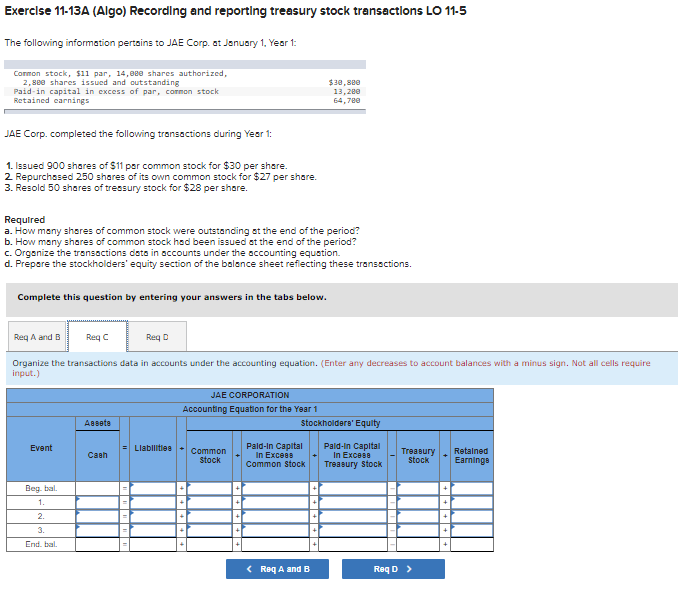 Solved Exercise 11-13A (Algo) Recording and reporting | Chegg.com