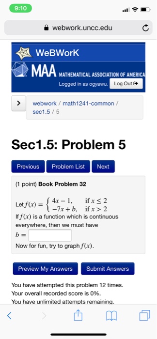 Solved 9:10 2 webwork.uncc.edu WeBWorK MAA MATHEMATICAL | Chegg.com
