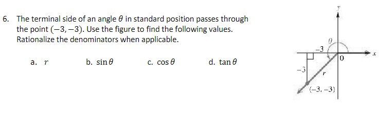 Solved 6. The terminal side of an angle θ in standard | Chegg.com