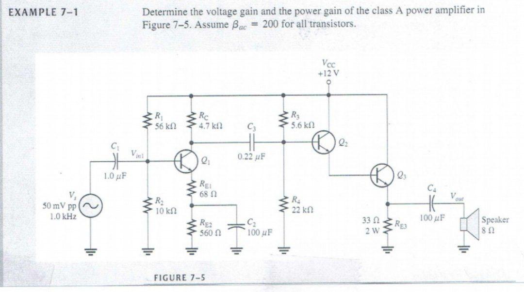 Solved EXAMPLE 7-1 Determine the voltage gain and the power | Chegg.com