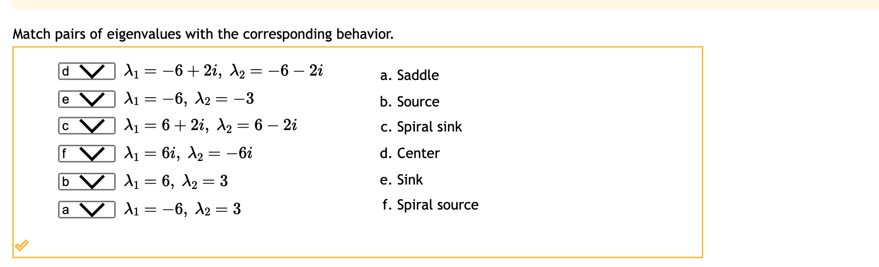 Solved Match pairs of eigenvalues with the corresponding | Chegg.com