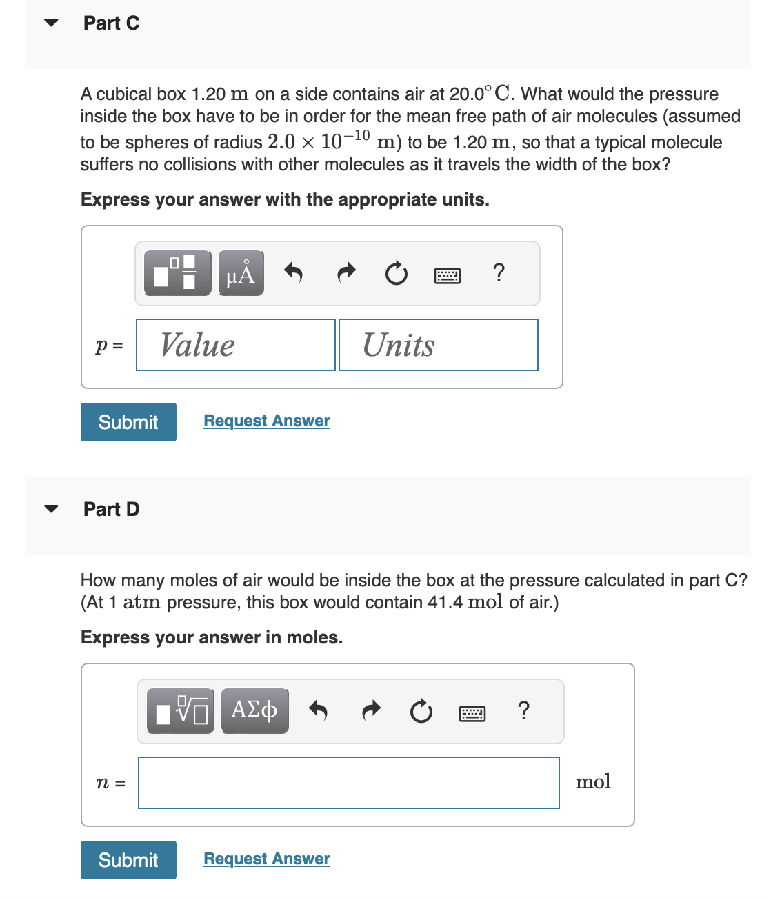 Solved A cubical box 1.20m ﻿on a side contains air at | Chegg.com
