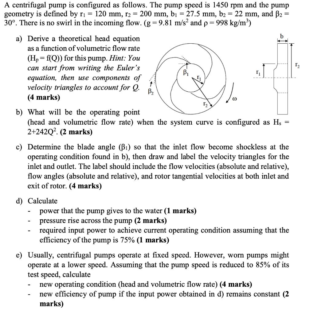Solved A centrifugal pump is configured as follows. The pump | Chegg.com