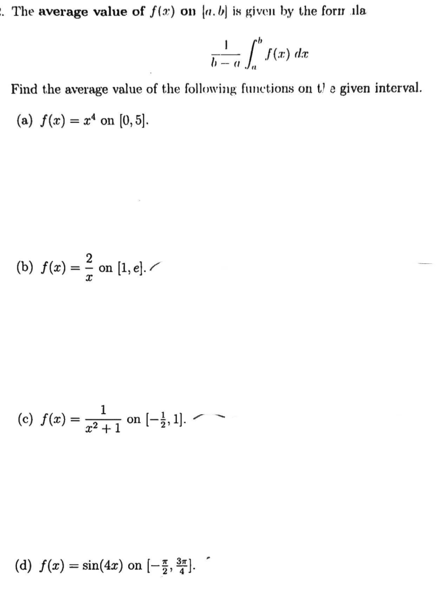 Solved The average value of f(x) ﻿on |n.b| ﻿is given by the | Chegg.com