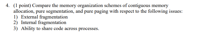 Solved 4. (1 point) Compare the memory organization schemes | Chegg.com