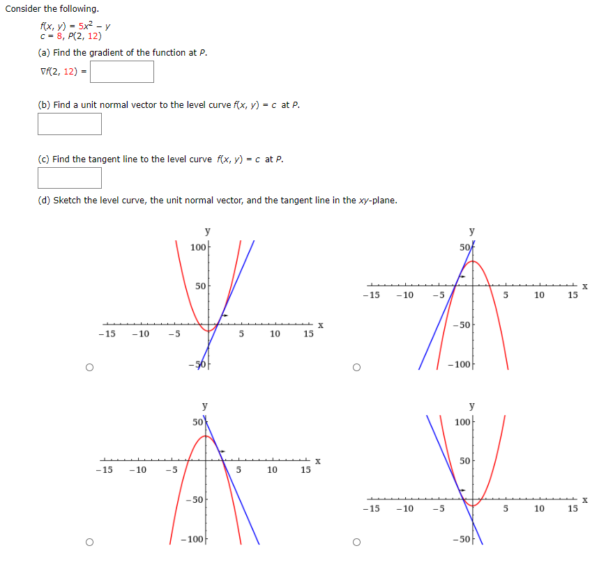 Solved Consider the following. f(x, y) = 5x2 - y C = 8, P(2, | Chegg.com