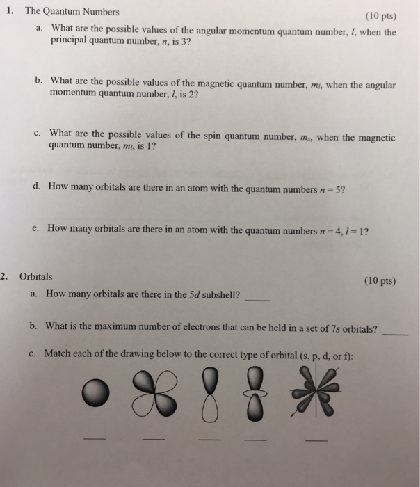 Solved 1. The Quantum Numbers (10 pts) a. What are the | Chegg.com