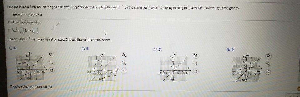 Solved Find The Inverse Function On The Given Interval If