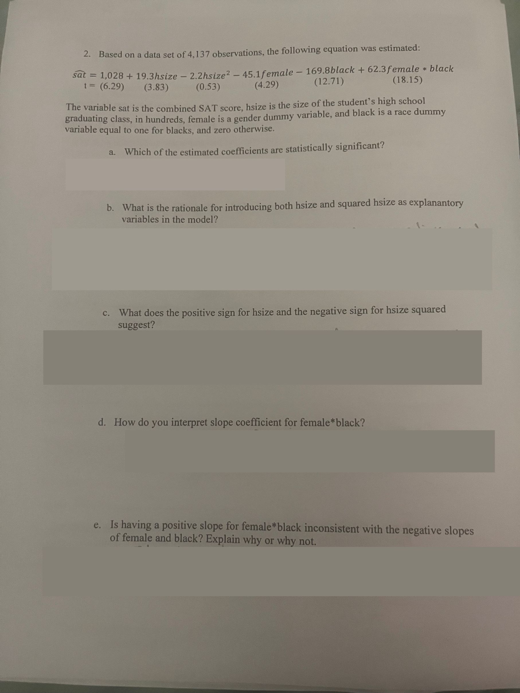 Solved 2. Based on a data set of 4,137 observations, the | Chegg.com