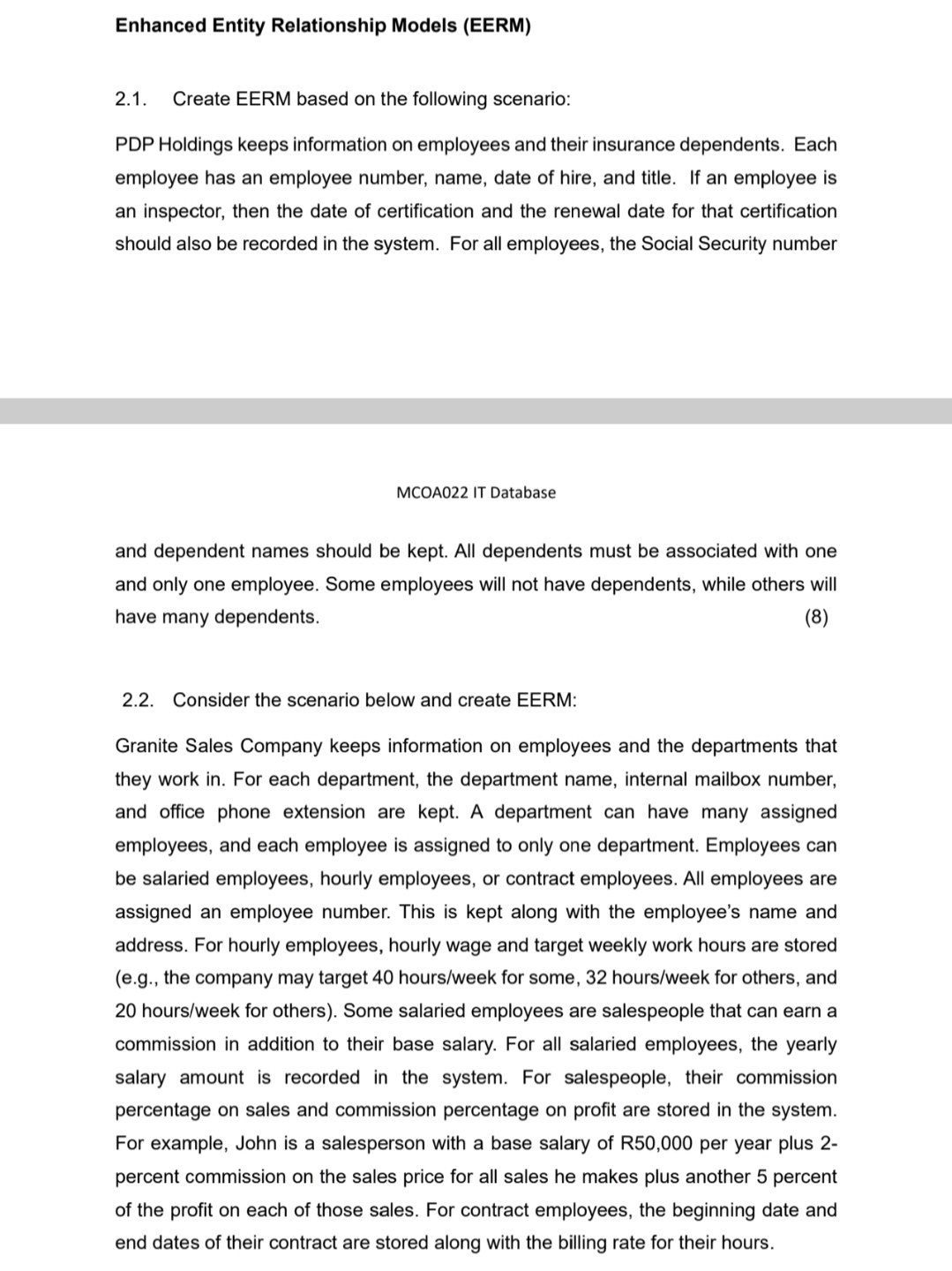 Solved 2.1. Create EERM based on the following scenario: PDP | Chegg.com