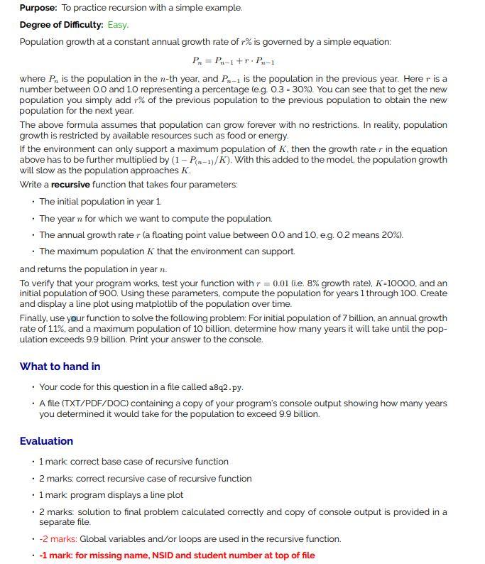 Solved Purpose: To practice recursion with a simple example. | Chegg.com
