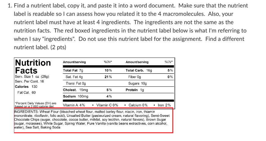 Solved Find a nutrient label, copy it, and paste it into a | Chegg.com