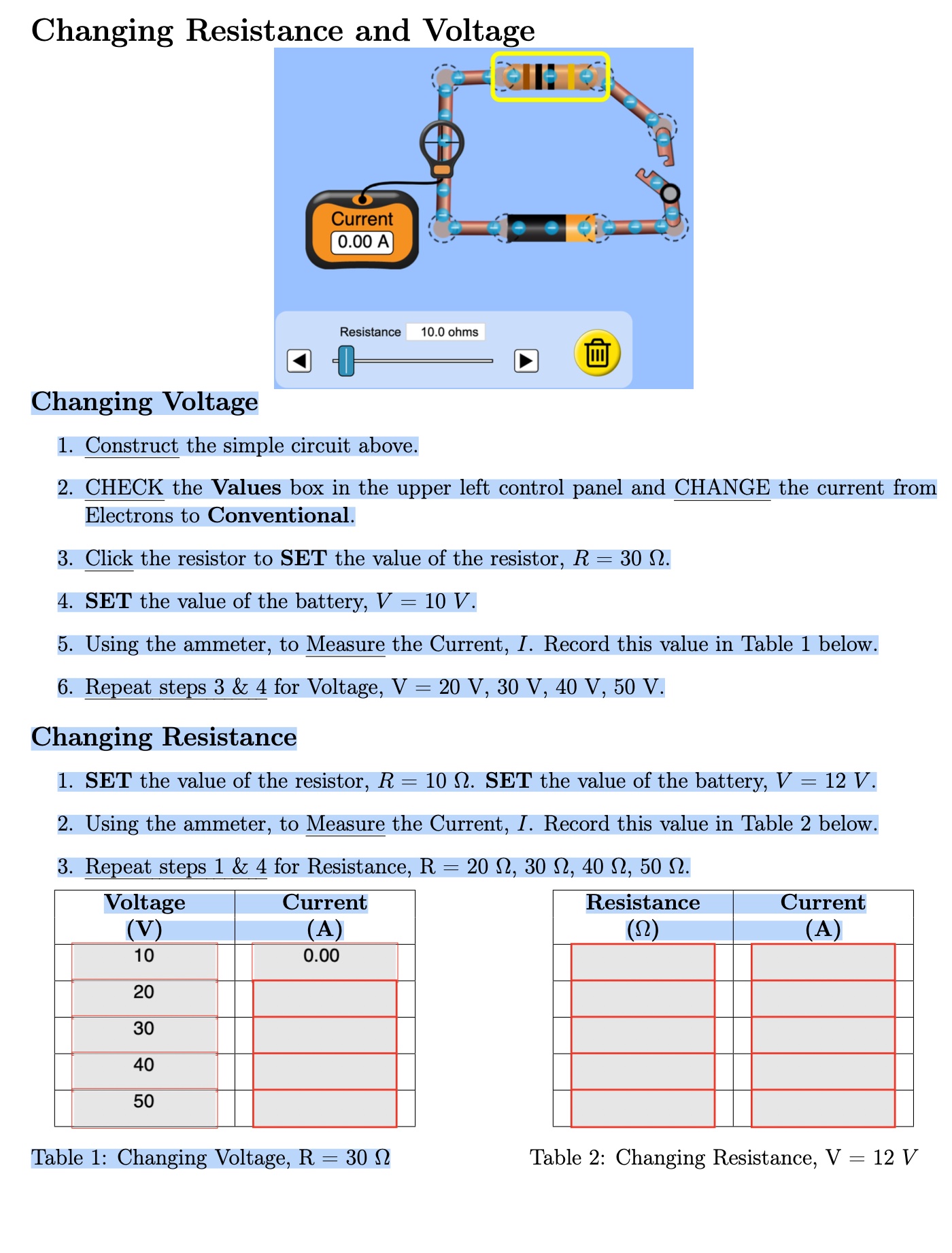 Solved Changing Resistance and Voltage Changing Voltage 1. | Chegg.com