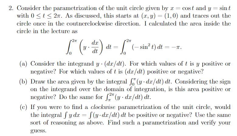 Solved 2. Consider the parametrization of the unit circle | Chegg.com
