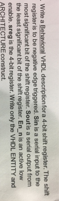 Solved Write a Behavioral VHDL description for a 4-bit shift | Chegg.com