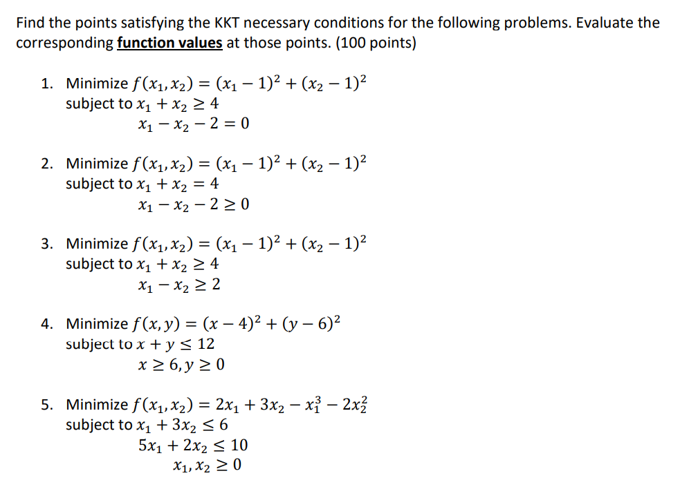 Solved Find the points satisfying the KKT necessary | Chegg.com