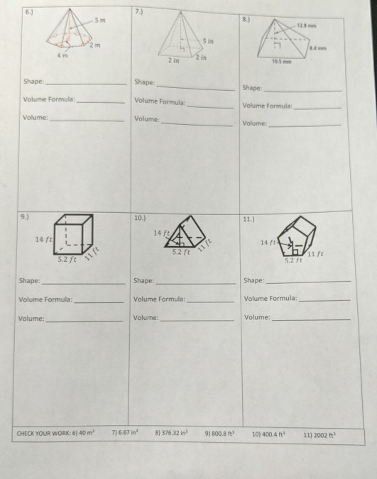 Solved Shape: Shape: Shape: Volume Formula Volume Formula | Chegg.com