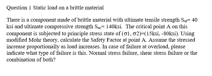 Solved Question 1 Static load on a brittle material There is | Chegg.com