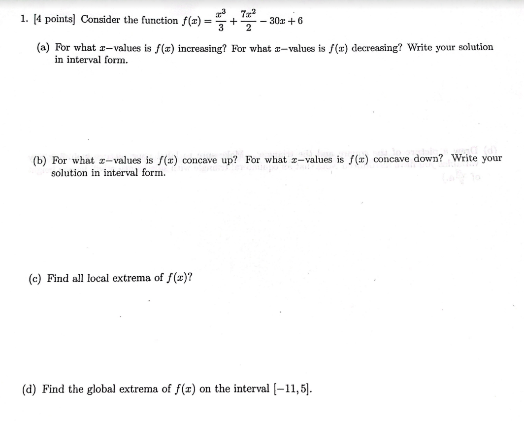 Solved 1. [4 points] Consider the function | Chegg.com