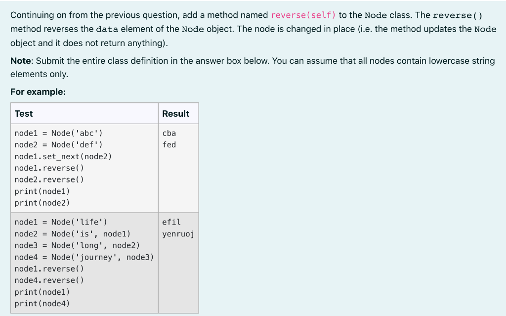 Solved Given the Node class definition in the answer box | Chegg.com