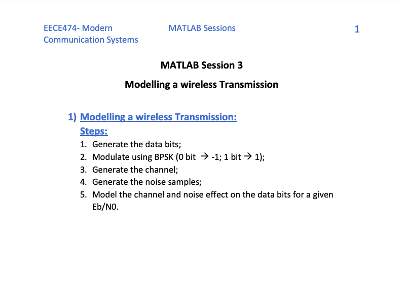 Eece474 Modern Communication Systems Matlab Sessions
