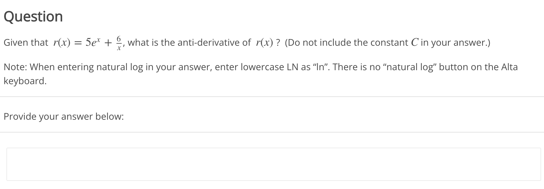 Solved Given that r(x)=5ex+6x, what is the anti-derivative | Chegg.com