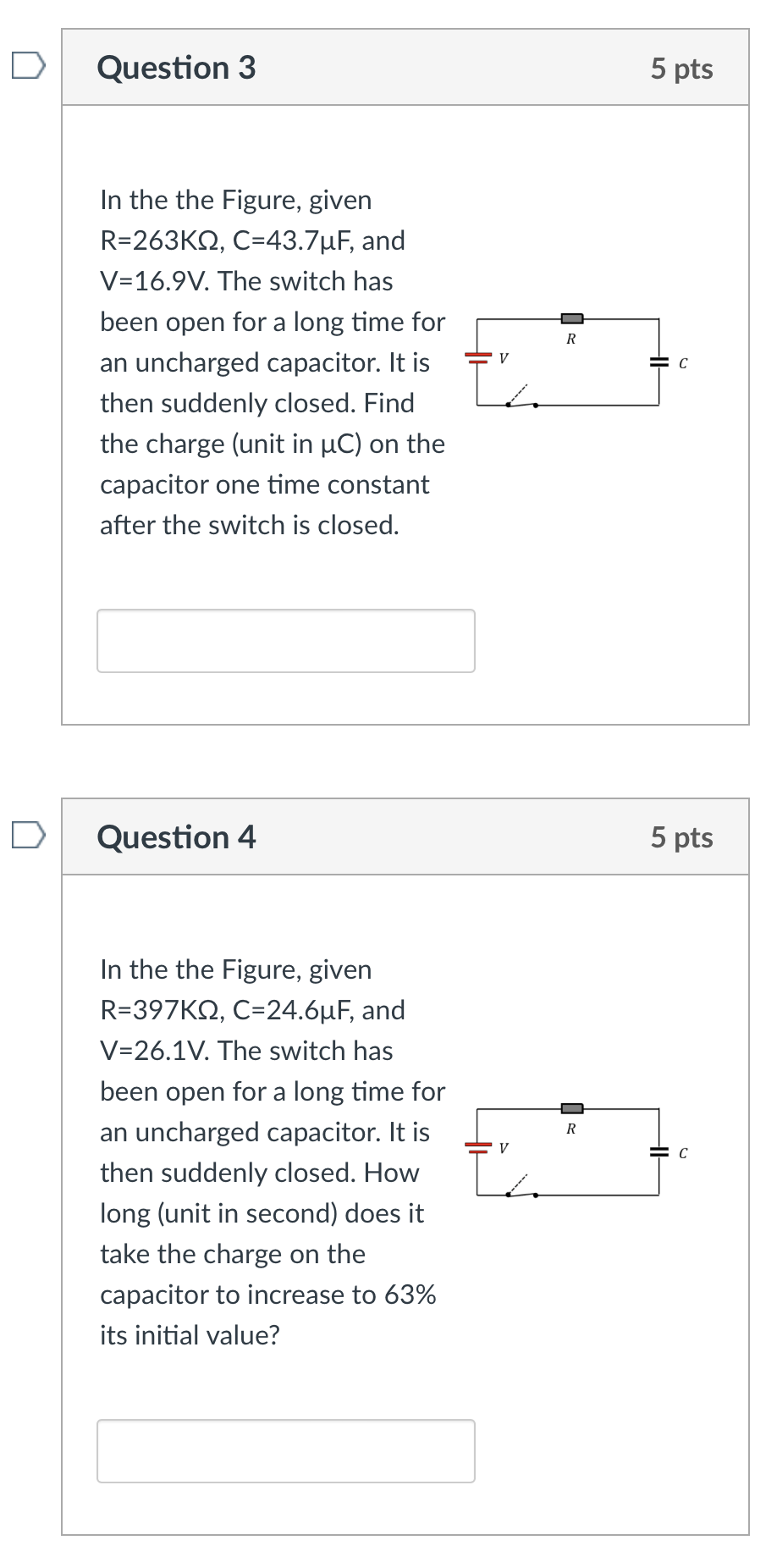 Solved In the the Figure, given R=263 KΩ,C=43.7μF, and | Chegg.com