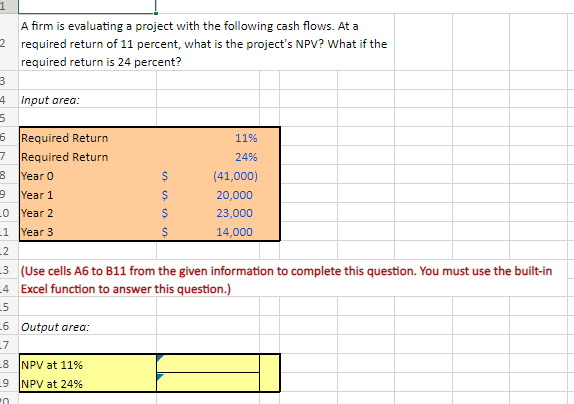 Solved (Use cells A6 to B11 from the given information to | Chegg.com