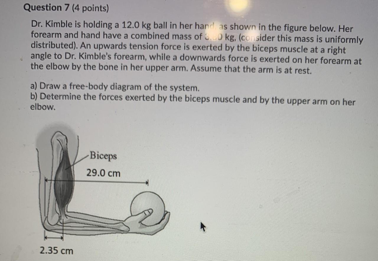 Solved Question 7 (4 points) Dr. Kimble is holding a 12.0 kg | Chegg.com