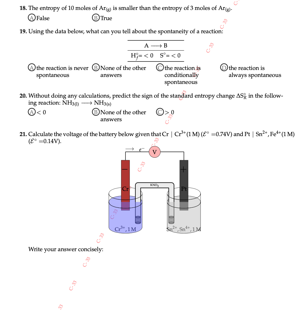 Solved C 18. The entropy of 10 moles of Ar(g) is smaller | Chegg.com