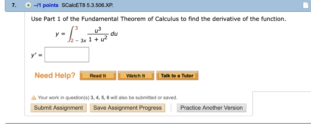 Solved 7. -/1 points SCalcET8 5.3.506.XP. Use Part 1 of the | Chegg.com