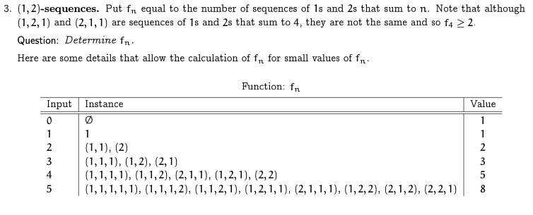 Solved 3. (1,2)-sequences. Put fn equal to the number of | Chegg.com