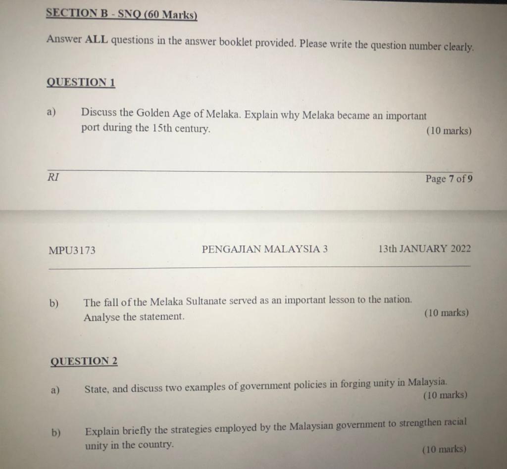 Solved SECTION B - SNO (60 Marks) Answer ALL questions in | Chegg.com