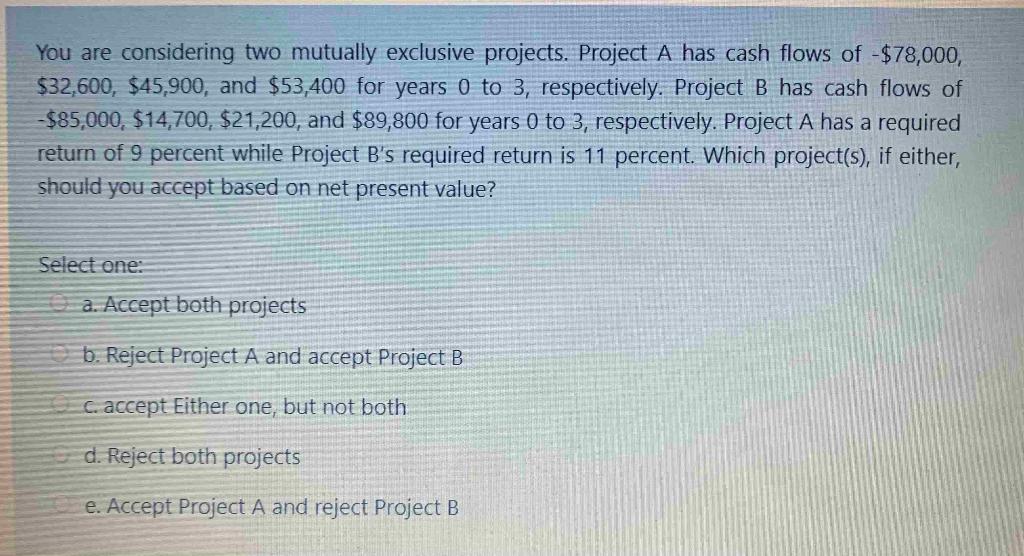 Solved You are considering two mutually exclusive projects. | Chegg.com