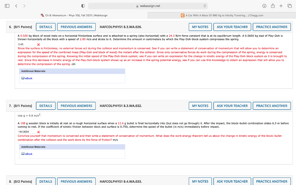 Solved webassign.net + WA Ch 8: Momentum - Phys 100, | Chegg.com
