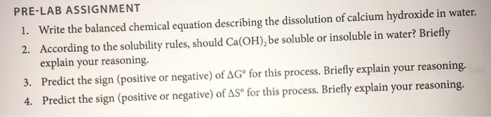 Solved PRE-LAB ASSIGNMENT 1. Write the balanced chemical | Chegg.com