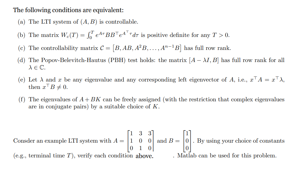 Solved The following conditions are equivalent: (a) The LTI | Chegg.com