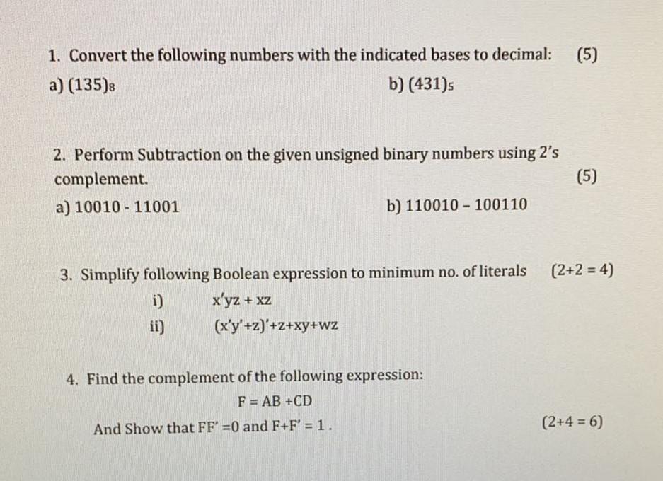 Solved (5) 1. Convert the following numbers with the | Chegg.com